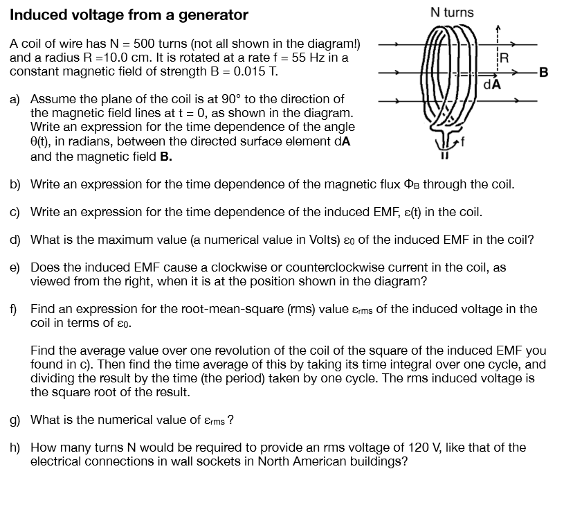 Solved Induced voltage from a generator N turns A coil of | Chegg.com