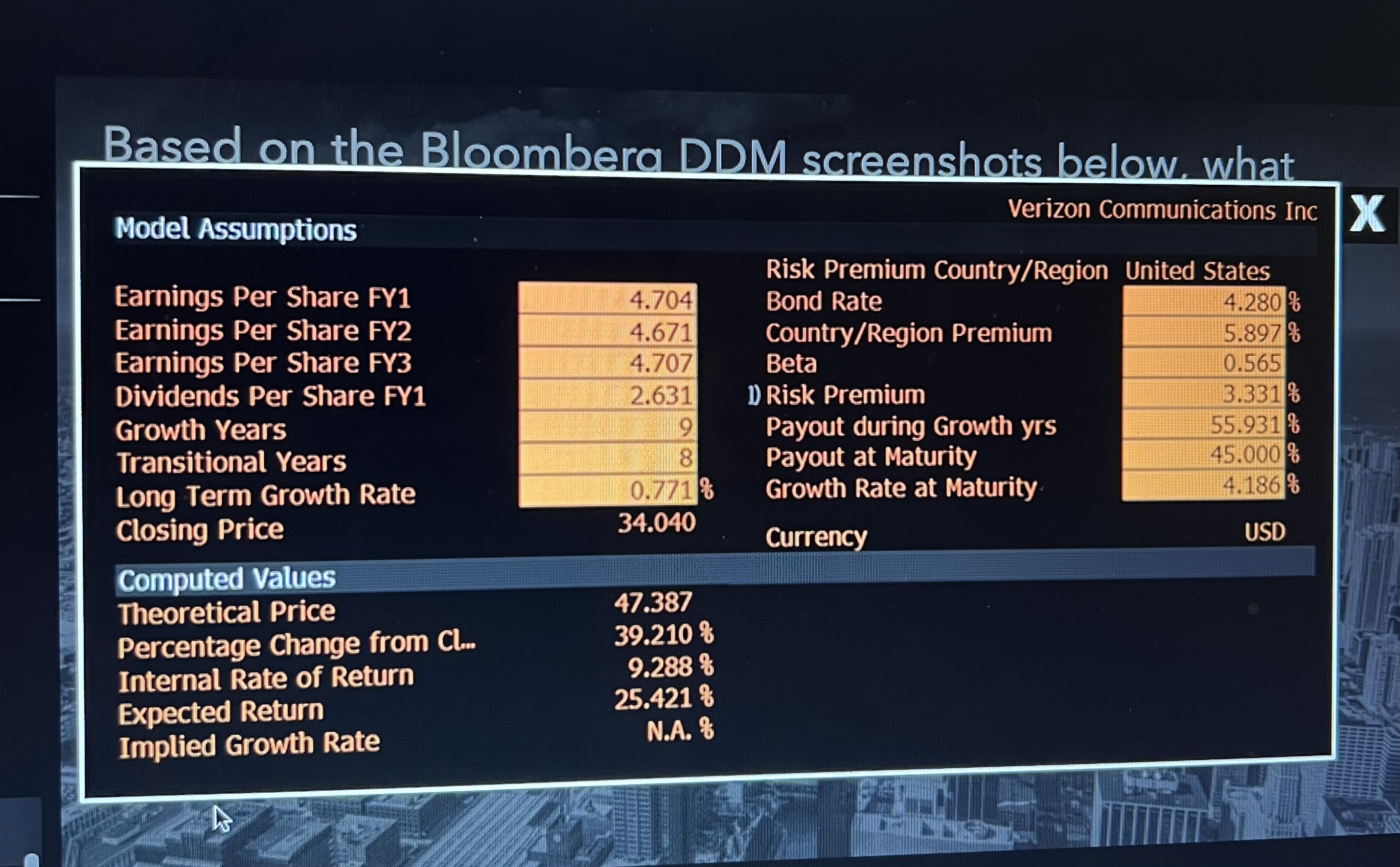Solved Based on the Bloomberg DDM screenshots below, what | Chegg.com