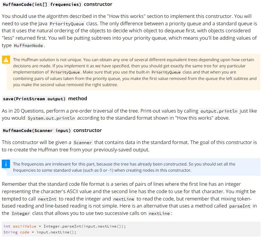 Solved Node class Inside the HuffmanCode class, write an | Chegg.com