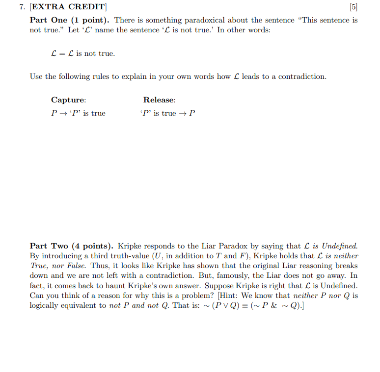 7. [EXTRA CREDIT] [5] Part One (1 point). There is | Chegg.com