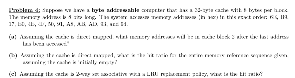 Solved Problem 4: Suppose we have a byte addressable | Chegg.com