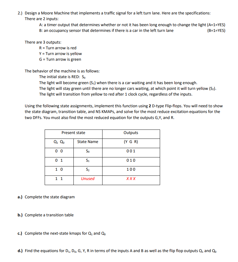 Solved 2.) Design a Moore Machine that implements a traffic | Chegg.com