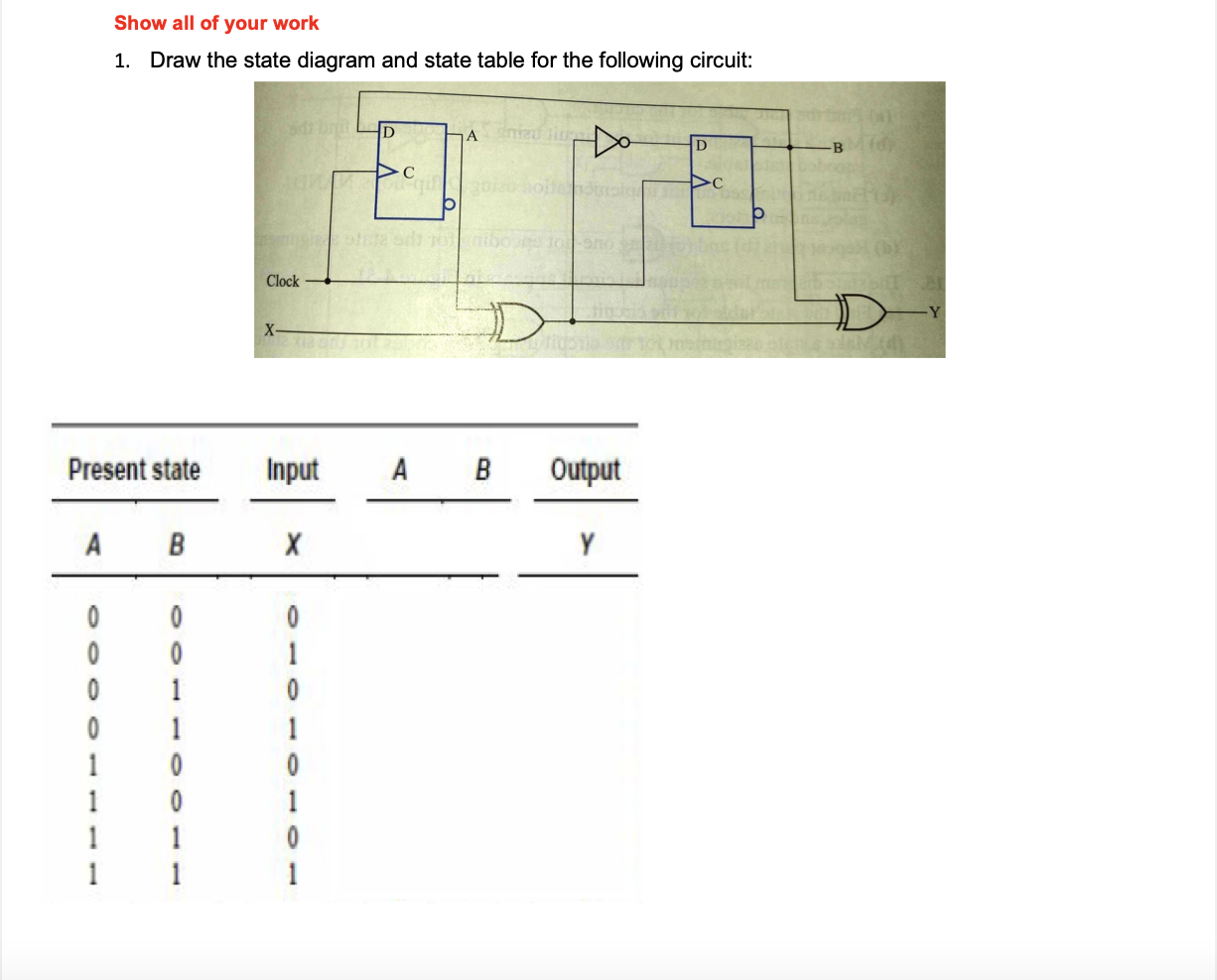 Solved Show all of your work 1. Draw the state diagram and | Chegg.com