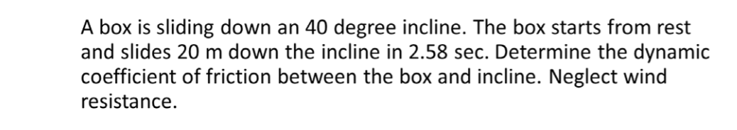 Solved A box is sliding down an 40 degree incline. The box | Chegg.com