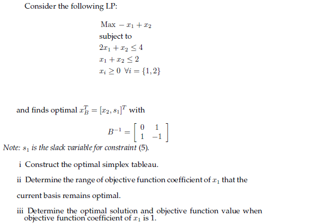 Solved Consider the following LP: Max−x1+x2 subject to | Chegg.com