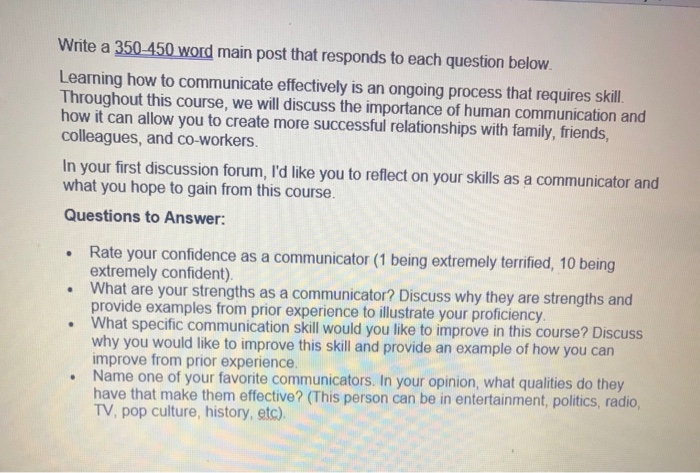 Solved Write a 350-450 word main post that responds to each | Chegg.com