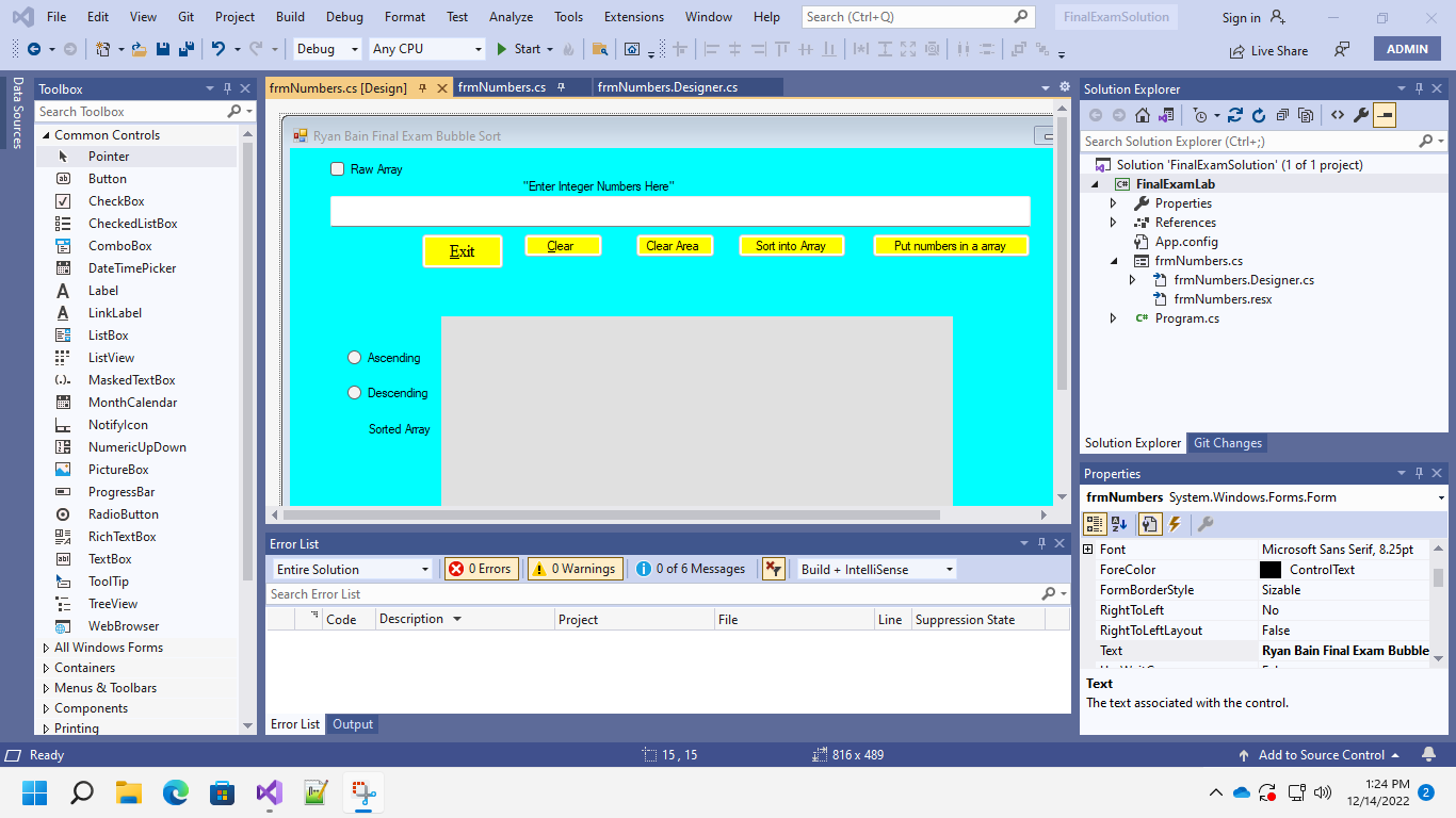 Solved This is for C# and the main concept is the Bubble | Chegg.com