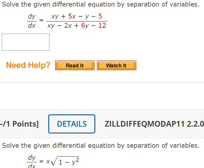 Solved Solve the given differential equation by separation | Chegg.com