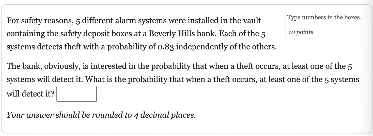 Solved For safety reasons, 5 different alarm systems were | Chegg.com