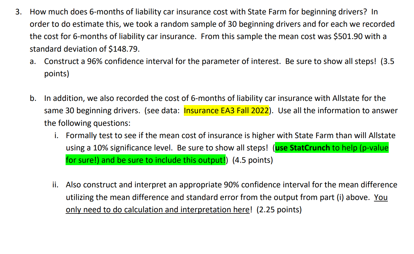 3. How much does 6-months of liability car insurance | Chegg.com