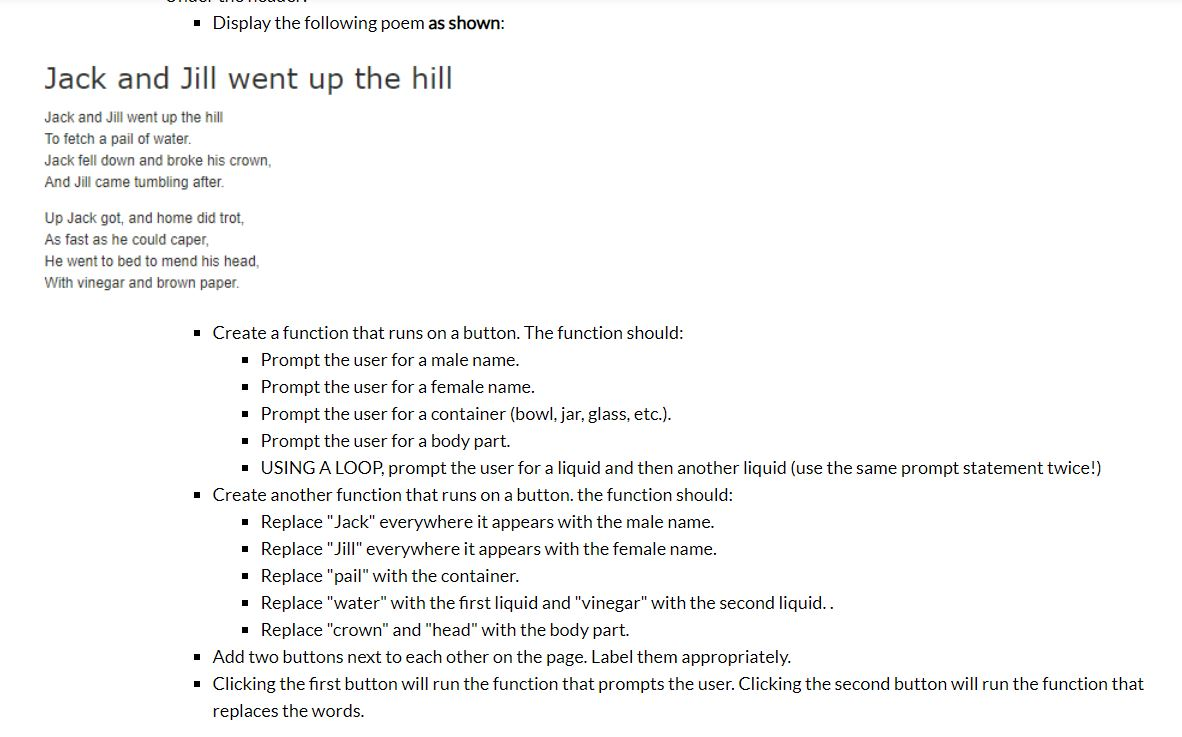 Solved • Display the following poem as shown: Jack and Jill | Chegg.com