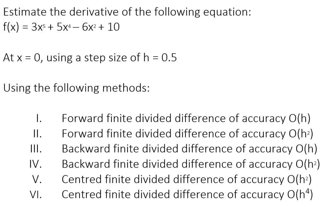 Solved Estimate the derivative of the following equation: | Chegg.com