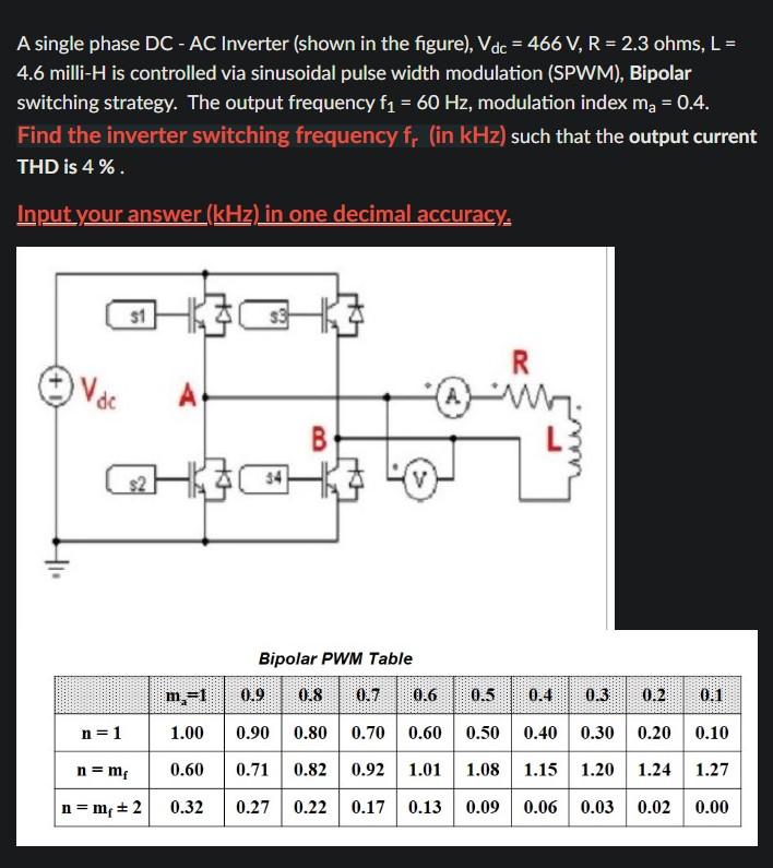 Solved A single phase DC - AC Inverter (shown in the | Chegg.com