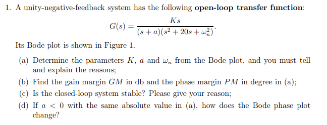 Solved 1. A unity-negative feedback system has the following | Chegg.com