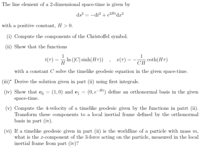 Solved The line element of a 2-dimensional space-time is | Chegg.com
