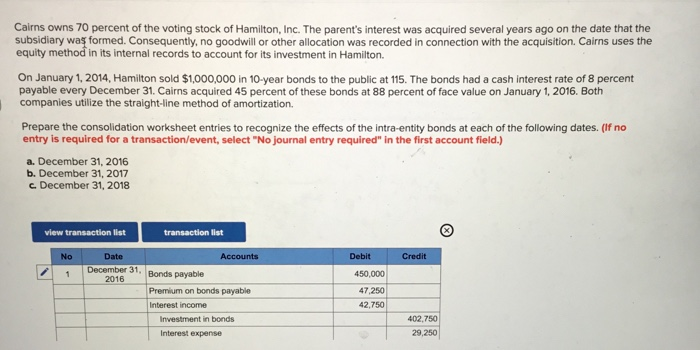 Solved Cairns owns 70 percent of the voting stock of | Chegg.com