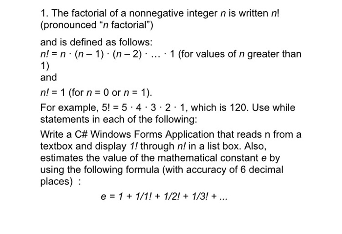 1. The factorial of a nonnegative integer n is | Chegg.com