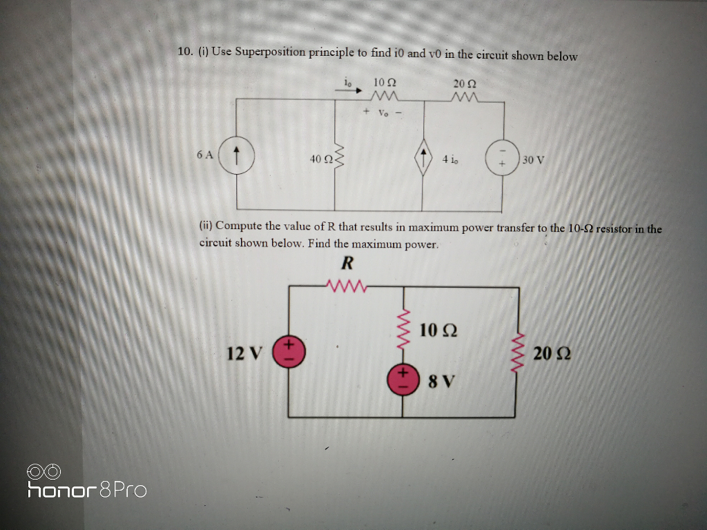 Solved 10. () Use Superposition principle to find i0 and vO | Chegg.com