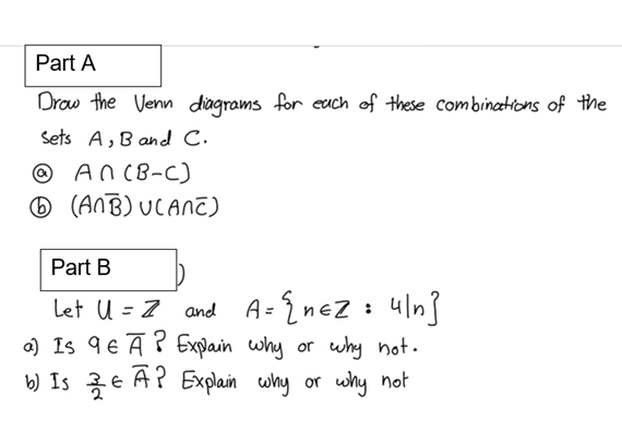 Solved Part A Drow the Venn diagrams for each of these | Chegg.com