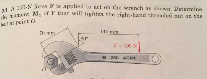 Solved A 100-N force F is applied to act on the wrench as | Chegg.com
