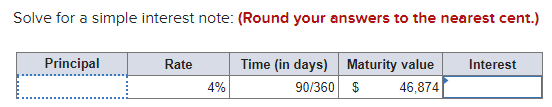 Solved Solve for a simple interest note: (Round your answers | Chegg.com