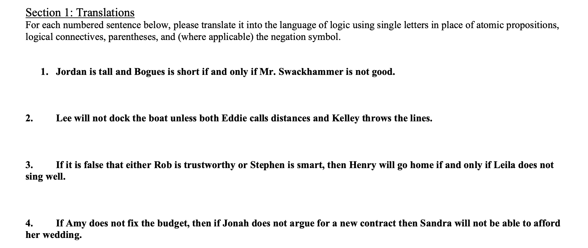 Section 1: Translations For each numbered sentence | Chegg.com