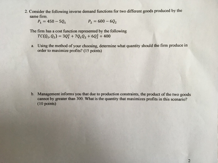 Solved 2. Consider the following inverse demand functions | Chegg.com