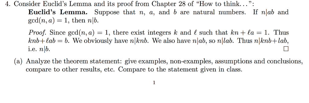 Solved 4. Consider Euclid's Lemma and its proof from Chapter | Chegg.com