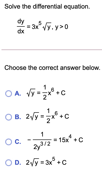 Solved Solve the differential equation. dy dx = 5 ex-y | Chegg.com