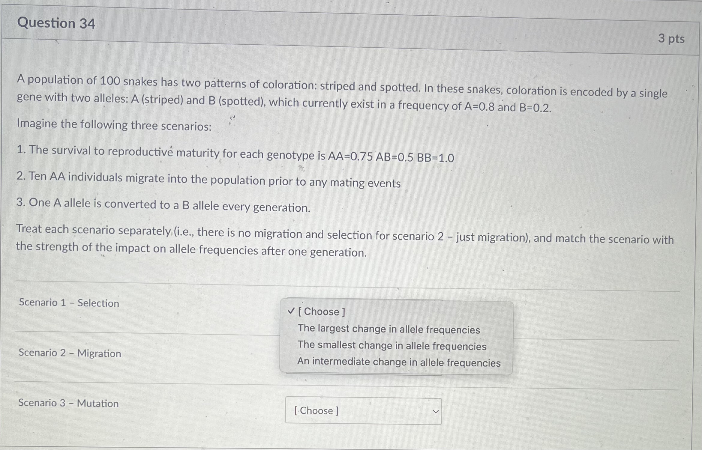 Solved Question 34A population of 100 ﻿snakes has two | Chegg.com