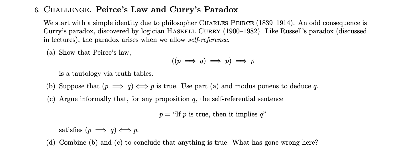 6. CHALLENGE. Peirce's Law and Curry's Paradox We | Chegg.com