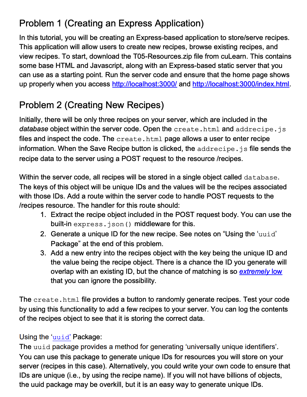 COMP 2406 A/B Fall 2019 - Tutorials #5 and #6 | Chegg.com