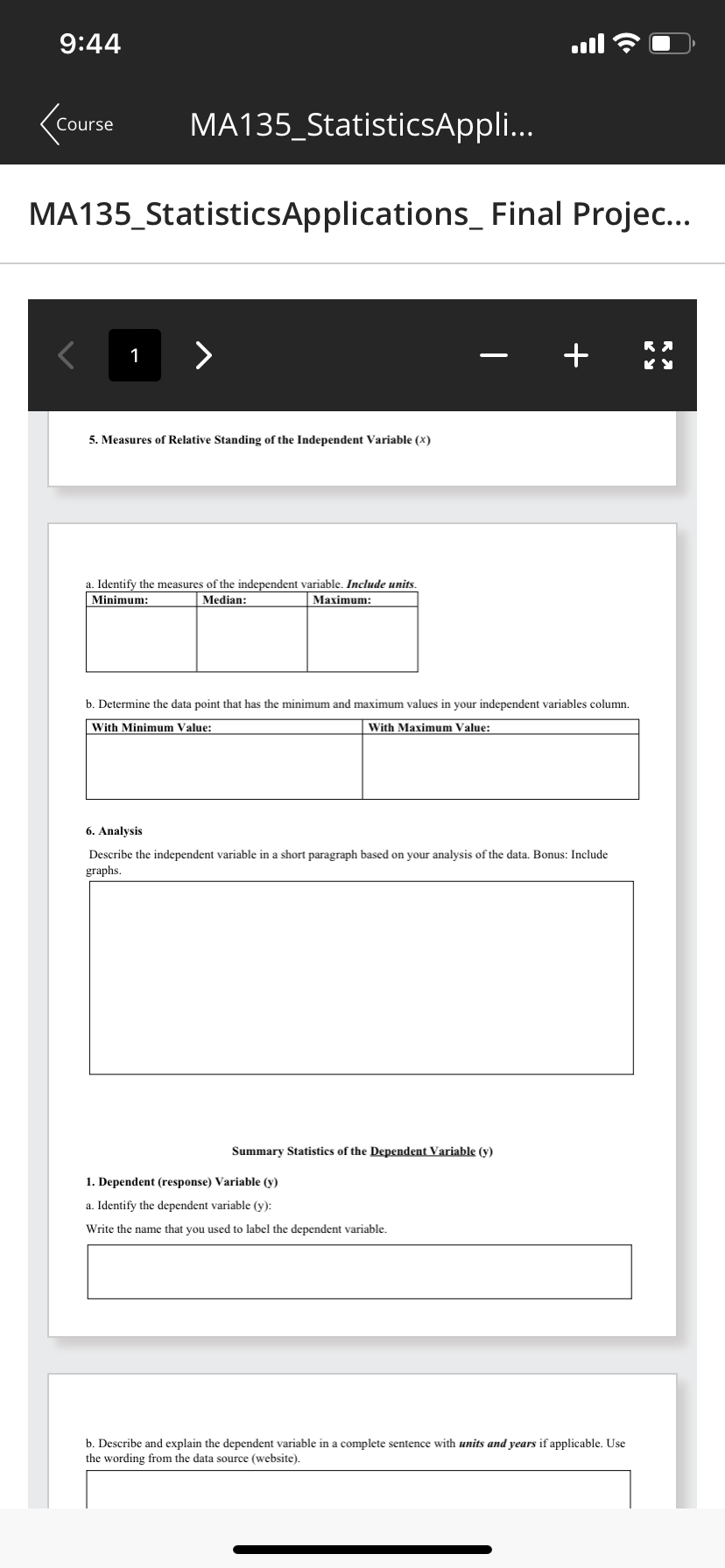 MA135_StatisticsApplications_Final Projec... | Chegg.com