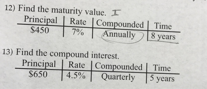 Solved Find the maturity value. Find the compound interest. | Chegg.com