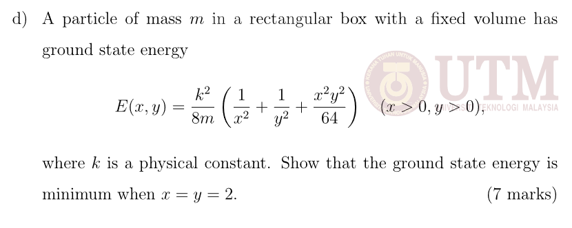 Solved d) A particle of mass m in a rectangular box with a | Chegg.com