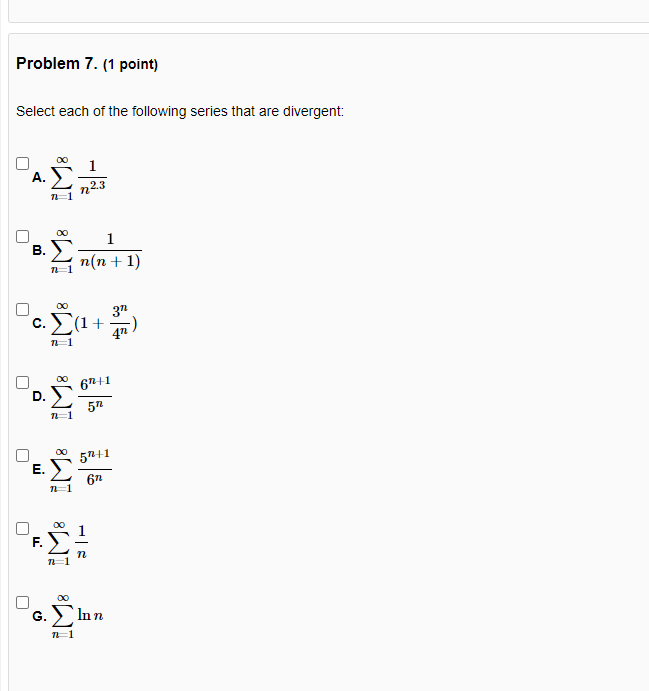 Solved Problem 7. (1 point) Select each of the following | Chegg.com