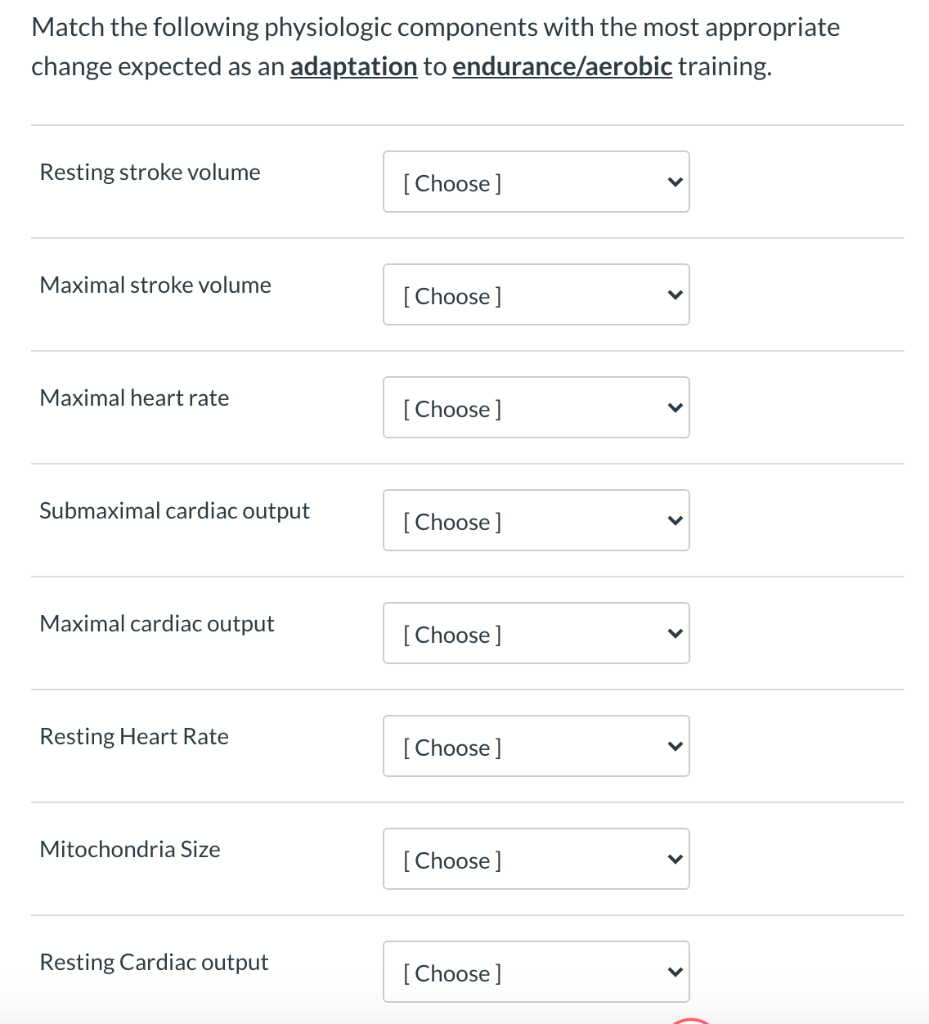 Solved Match the following physiologic components with the | Chegg.com