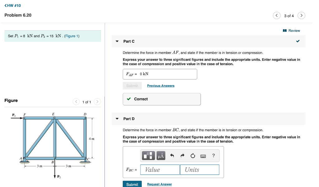 Solved HW #10 Problem 6.20 3 of 4 Review Set P 8 kN and P 15 | Chegg.com
