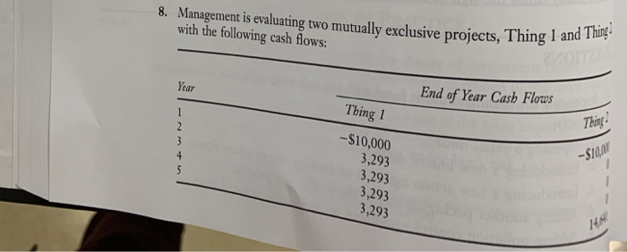 Solved 8. Management is evaluating two mutually exclusive | Chegg.com