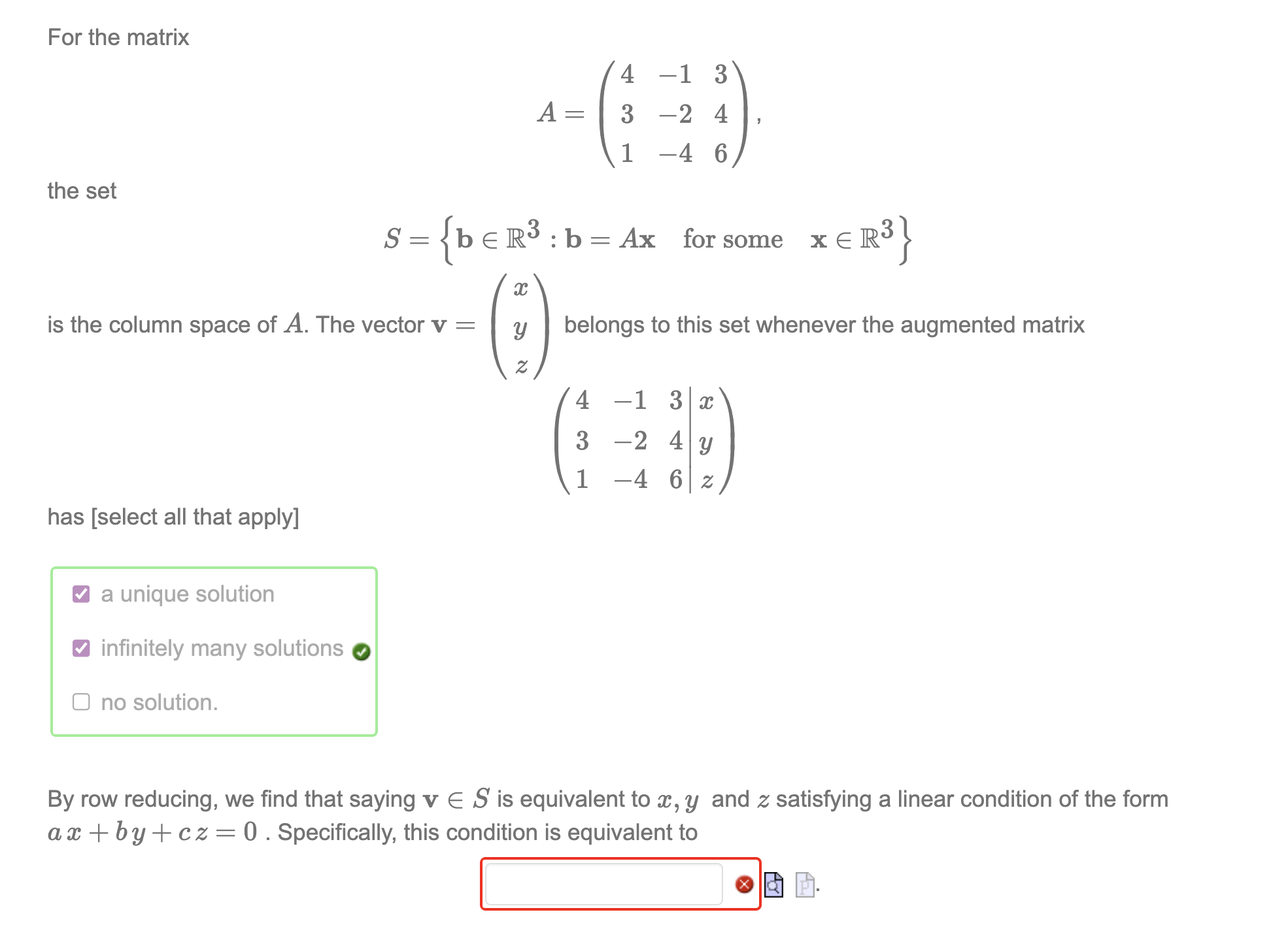 Solved For the matrix A=⎝⎛431−1−2−4346⎠⎞ the set | Chegg.com