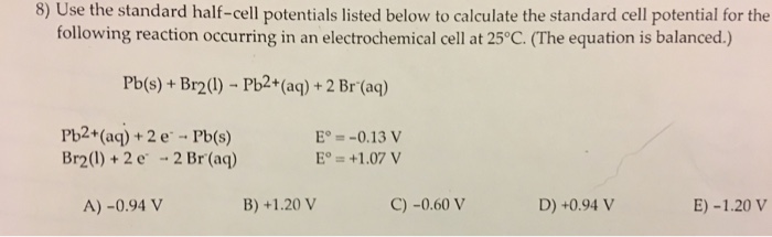 Solved Use the standard half-cell potentials listed below to | Chegg.com