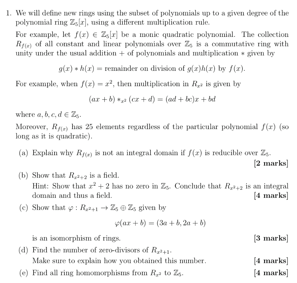 Solved 1. We will define new rings using the subset of | Chegg.com
