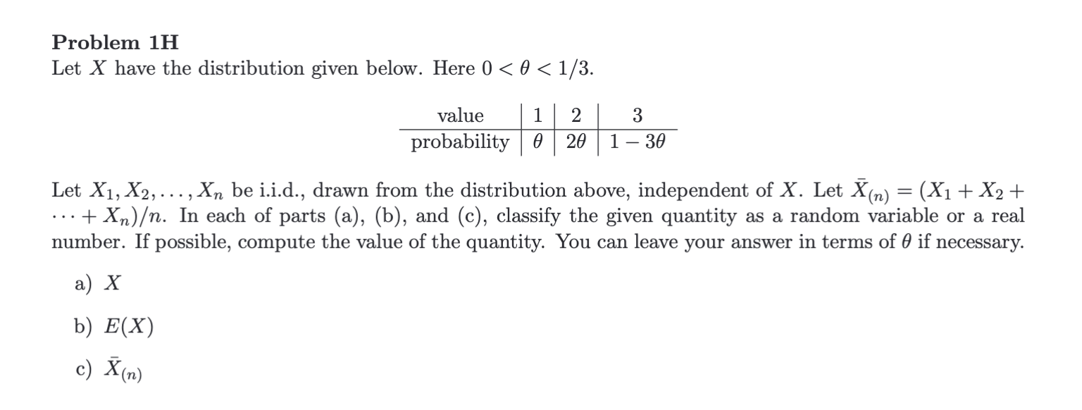 Problem 1H Let X have the distribution given below. | Chegg.com