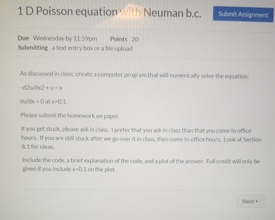 Solved 1 D Poisson equation with Neuman b.c. Submit | Chegg.com