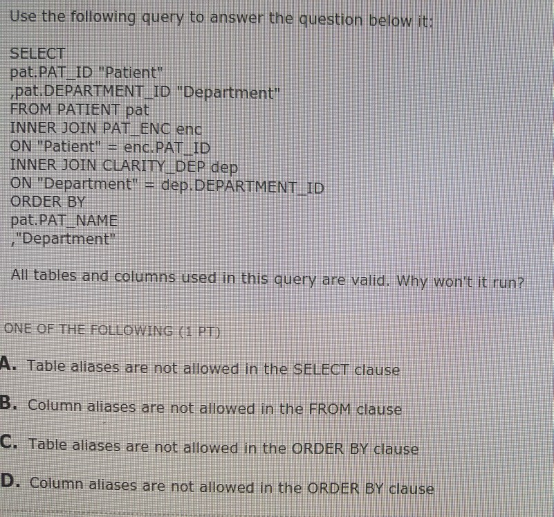 Solved Use The Following Query To Answer The Question Below
