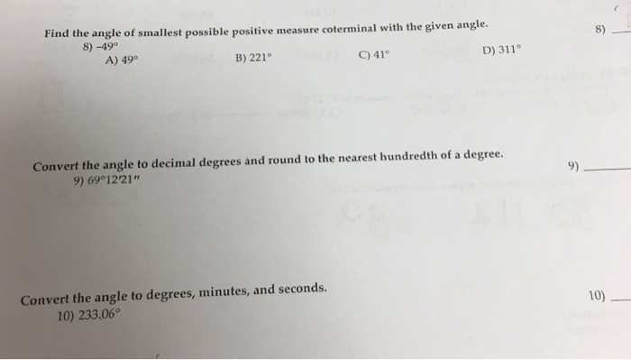 Solved Find the angle of smallest possible positive measure | Chegg.com