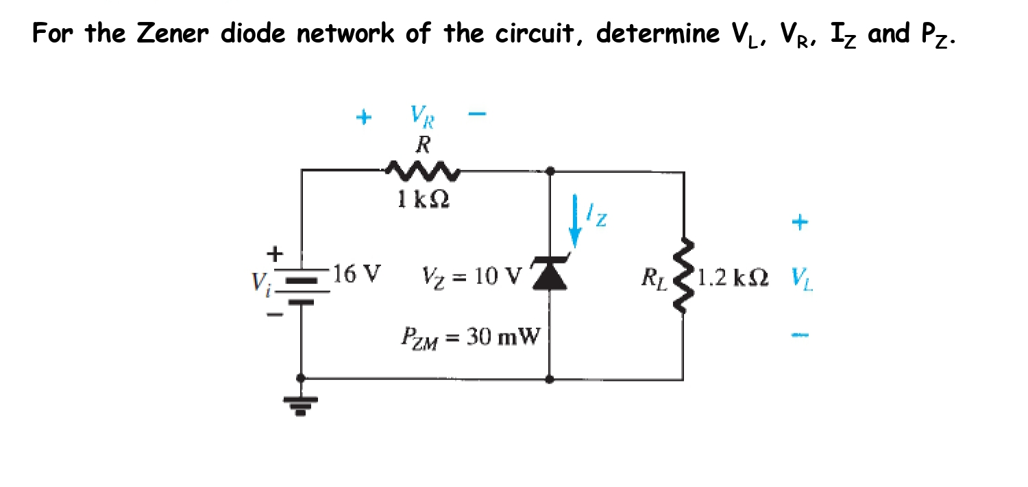 Solved For the Zener diode network of the circuit, determine | Chegg.com