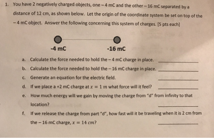 Solved You have 2 negatively charged objects, one-4 mC and | Chegg.com