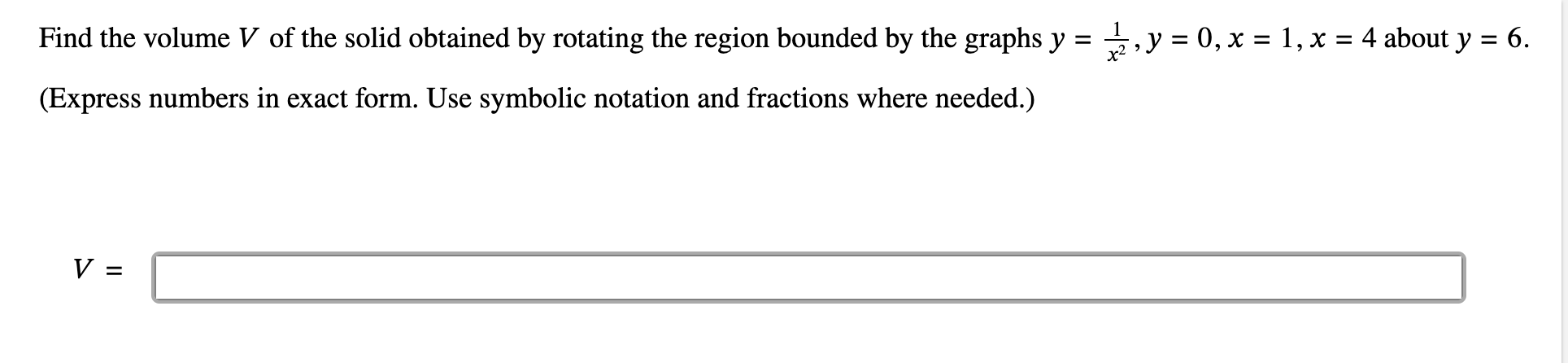 Solved Find the volume V ﻿of the solid obtained by rotating | Chegg.com