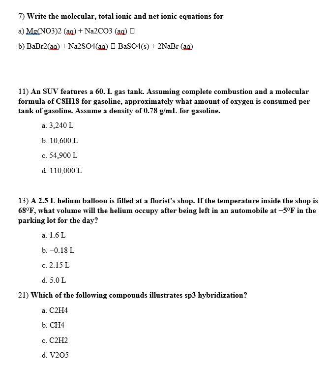 Solved 7) Write the molecular, total ionic and net ionic | Chegg.com